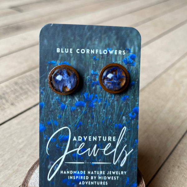 Blue Cornflower Stud Earrings by Adventure Jewels – North and Shore